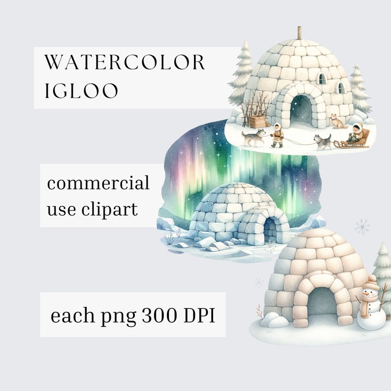 Igloo Clipart, Winter Clipart, Nordic Nights Clipart, Cute Eskimo ...