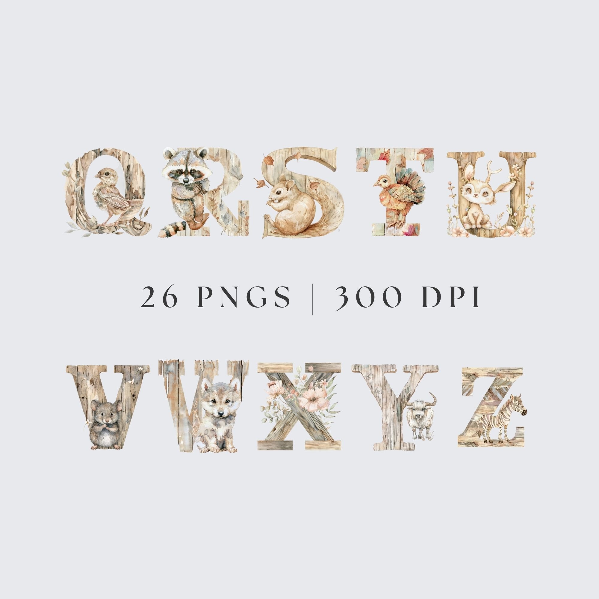 Woodland Alphabet Clipart, Woodland Alphabet PNG, Watercolor Woodland ...