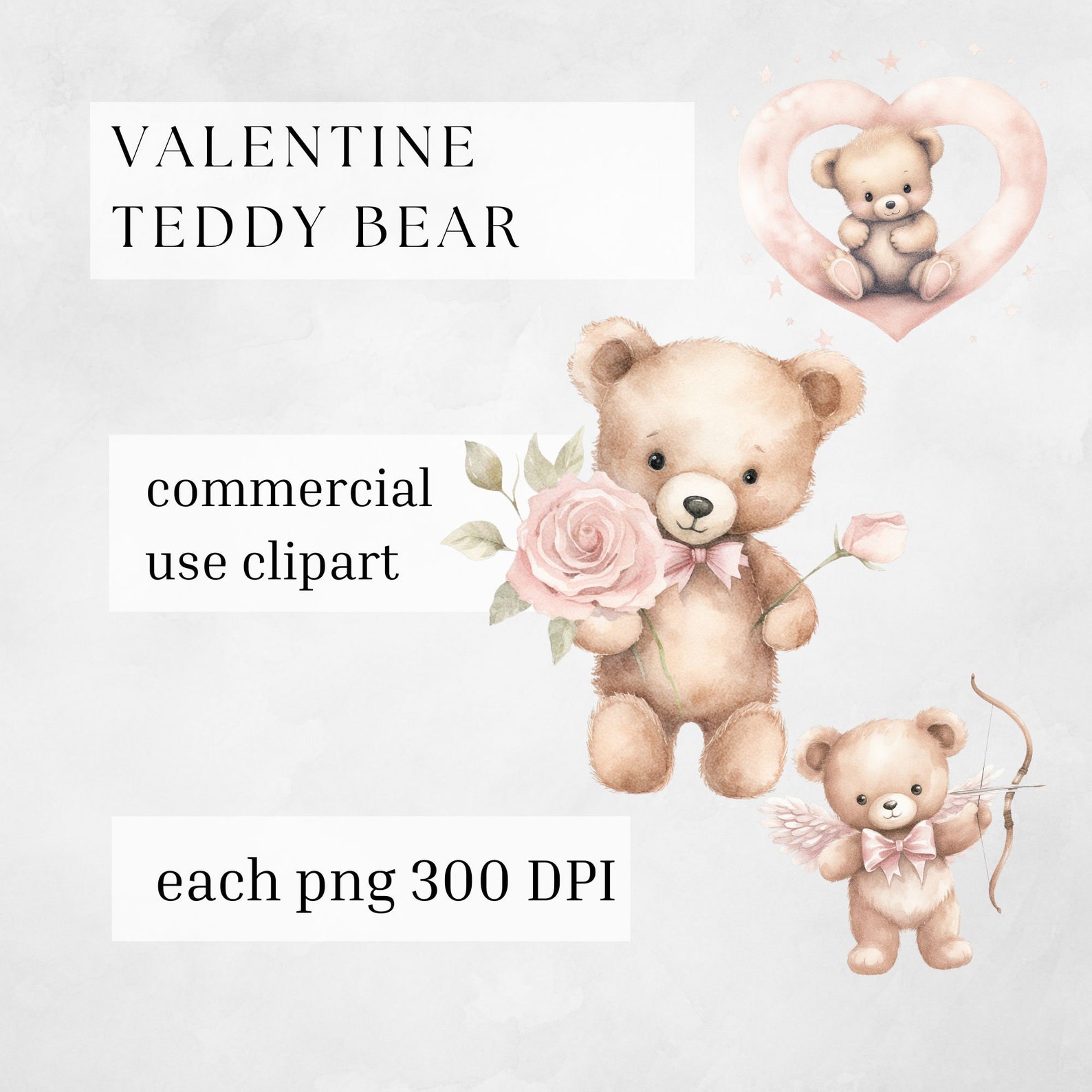 Valentine Bear Clipart, Teddy Bear Png, Valentine Bears Clipart Bundle ...