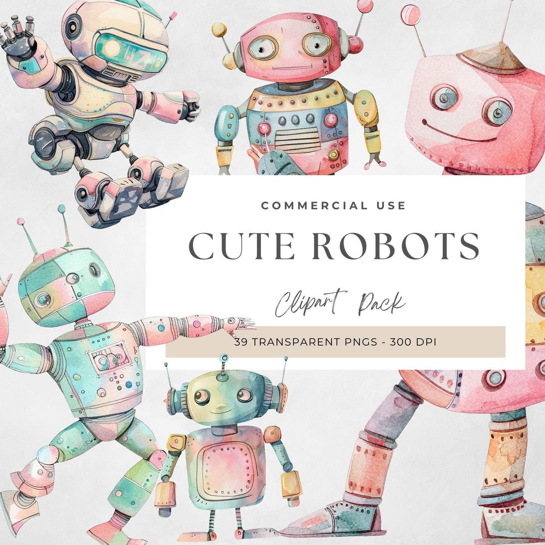 Cute Robot Clipart, Whimsical Bot Illustrations, Perfect for Kids ...