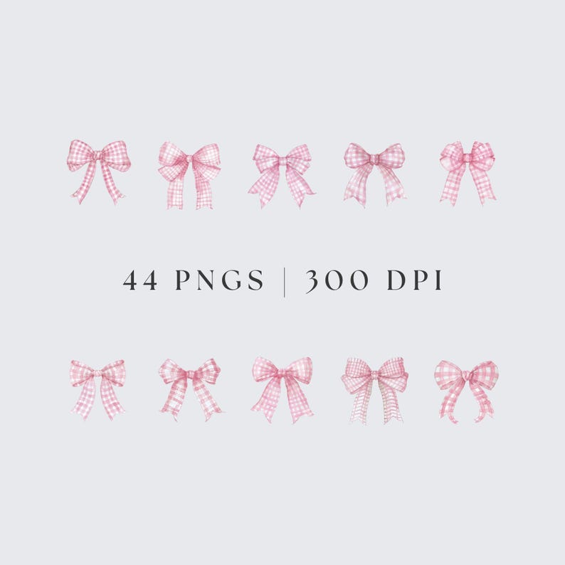 Pink Gingham Bow Clipart, Gingham Bow Clipart, Watercolor Bows, Digital ...