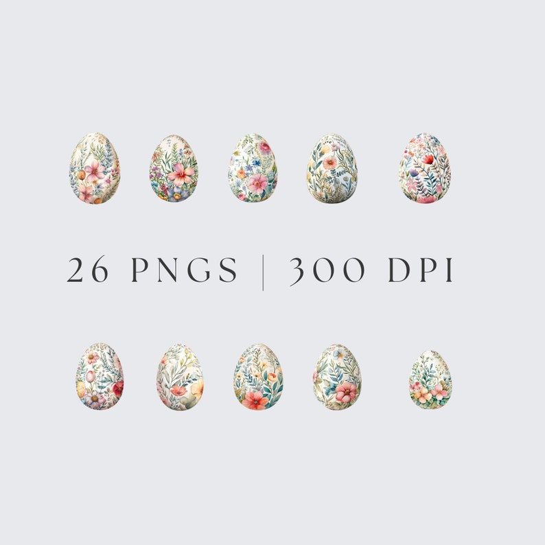 Floral Watercolor Easter Eggs Clipart, Toile Clipart, Greenery Leaves ...
