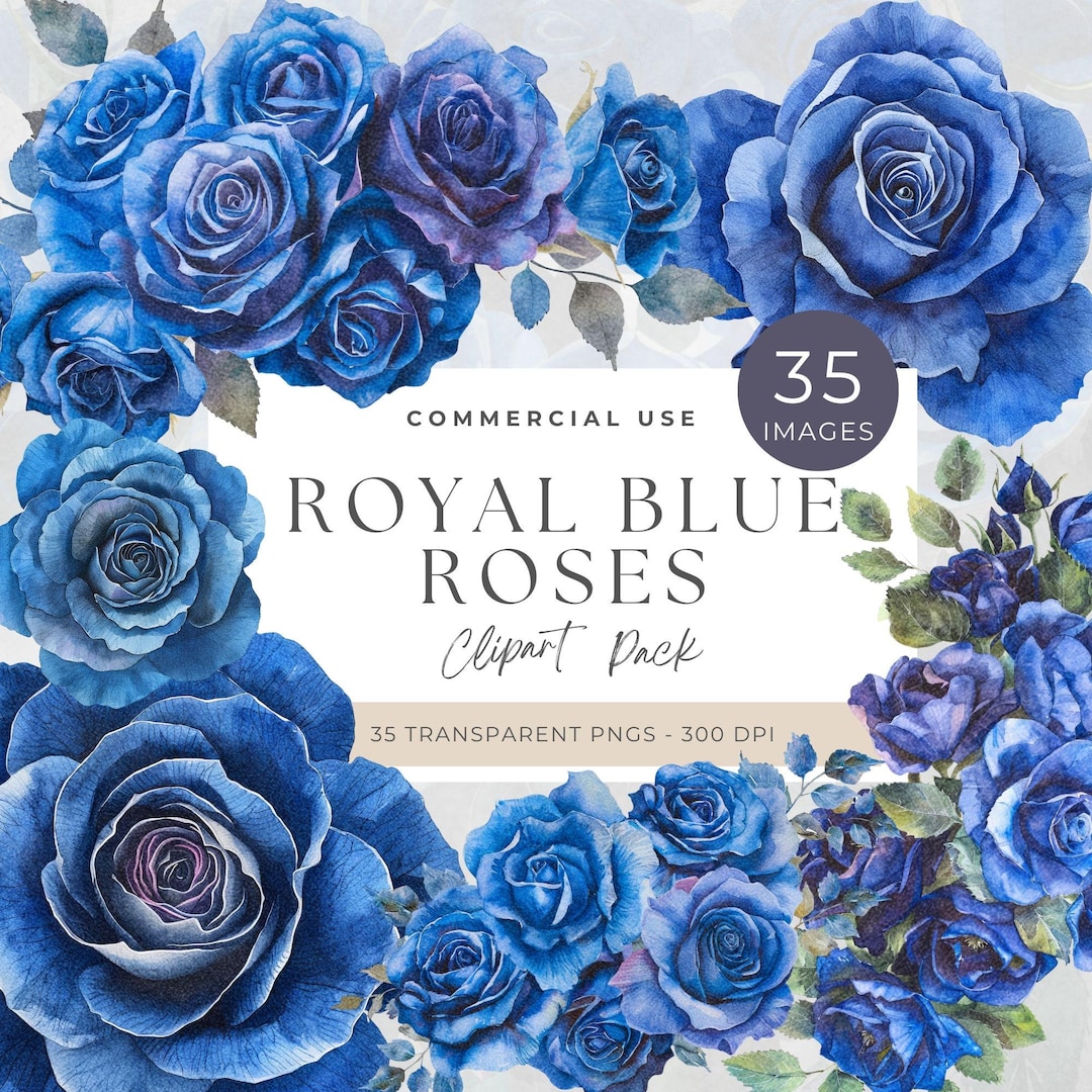 Royal Blue Roses Clipart, Digital Floral PNG, Wedding Decor, Elegant ...