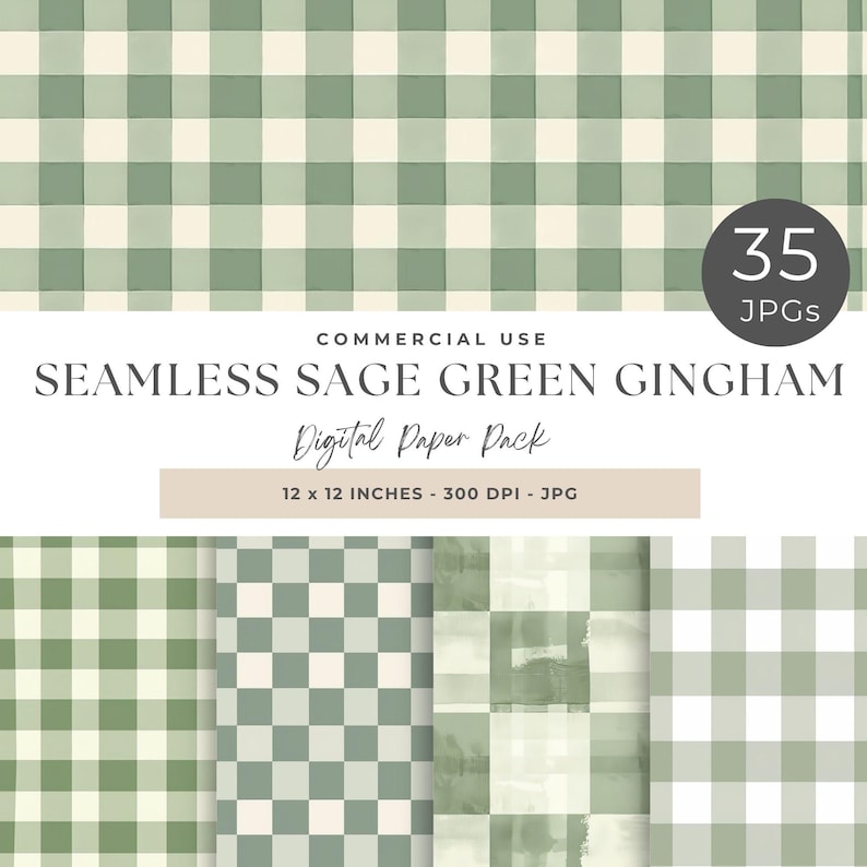 Vintage Sage Green Gingham, Printable Junk Journal Papers, Signature ...