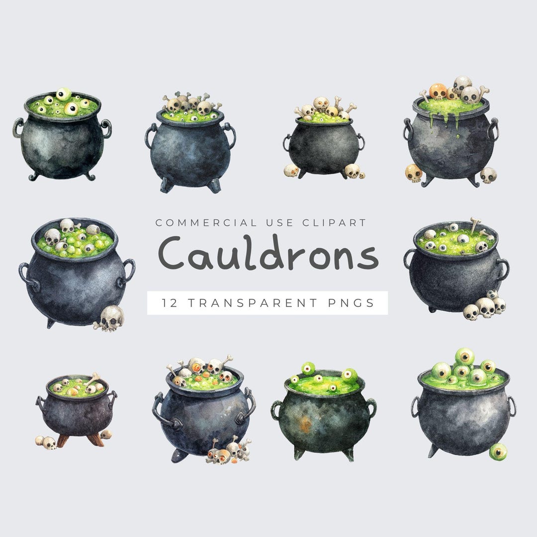 Witch Cauldron Clipart, Halloween Digital Download, PNG Graphics for ...