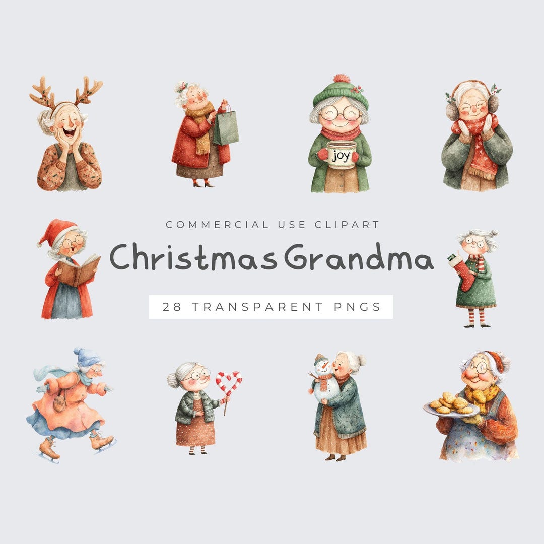 Funny Old Lady Christmas Clipart, Digital Download PNG, Whimsical ...