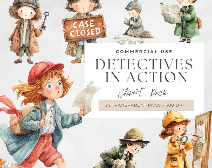 Cute Sleuth Clipart Set, Cute Detective Clip Art, Detective Kids ...