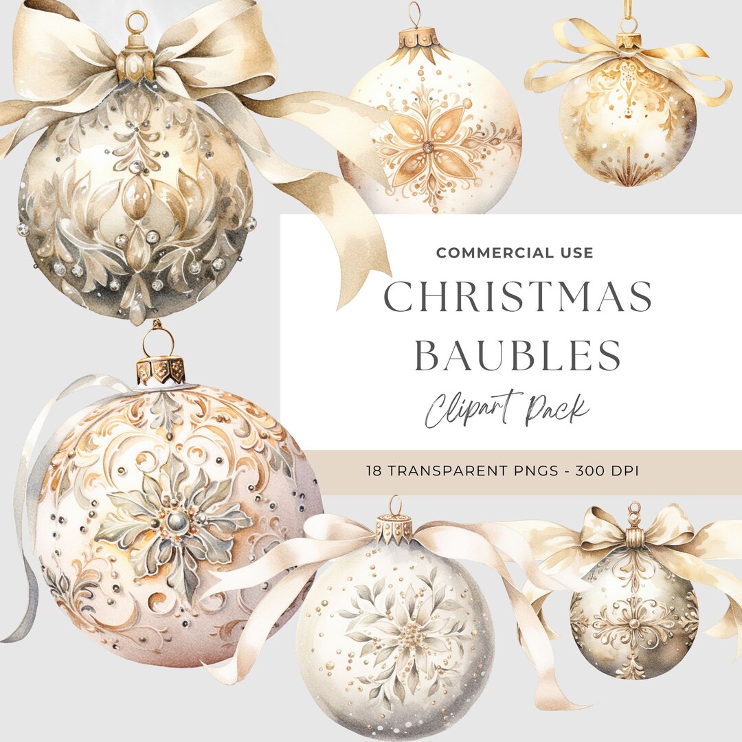 Boho Christmas Ornaments Clipart | Watercolor Christmas Bauble Clipart ...