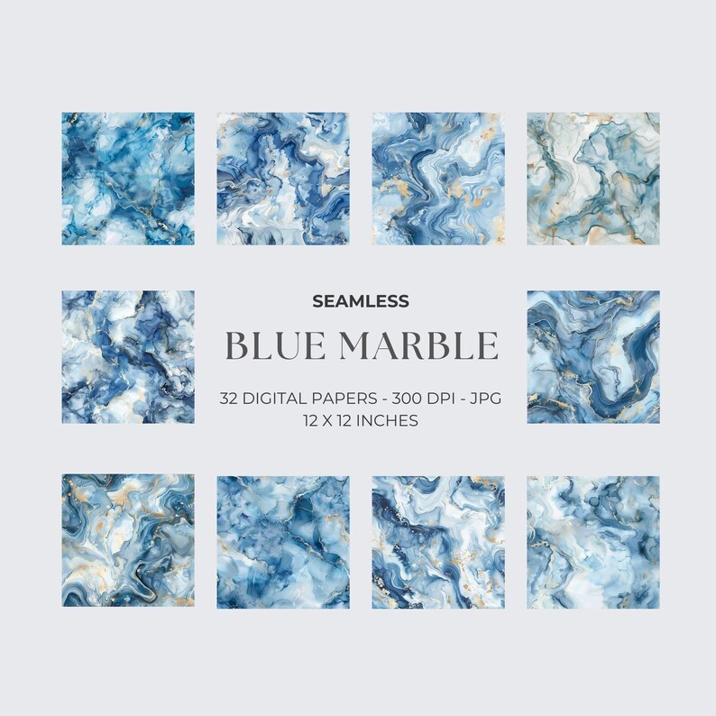 Blue Marble Seamless Pattern, Abstract Background (JPG Digital Download ...