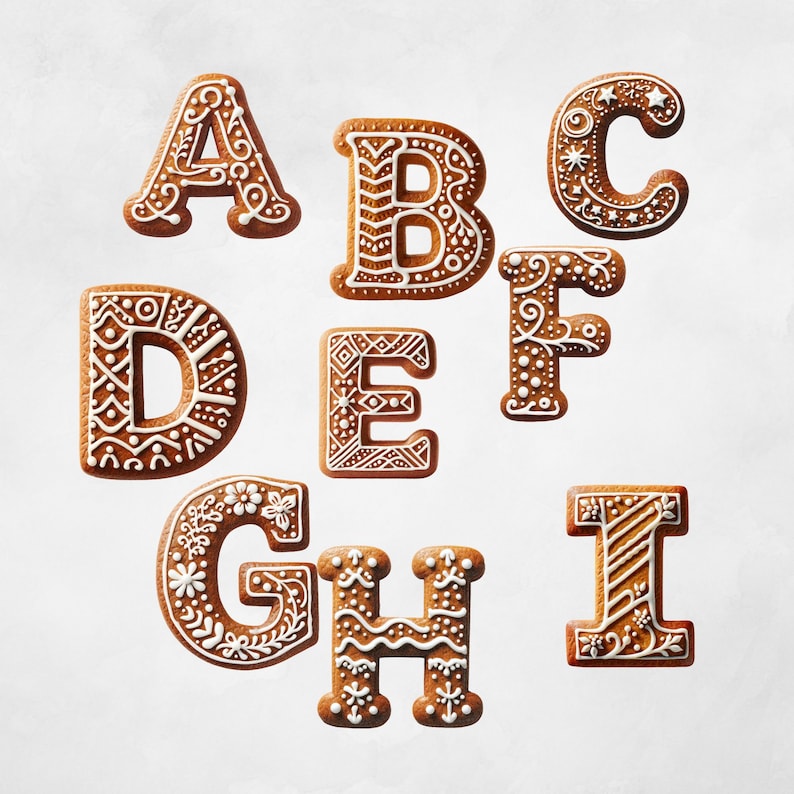 Gingerbread Cookie Letters Clipart, 26 High Quality Png Files ...