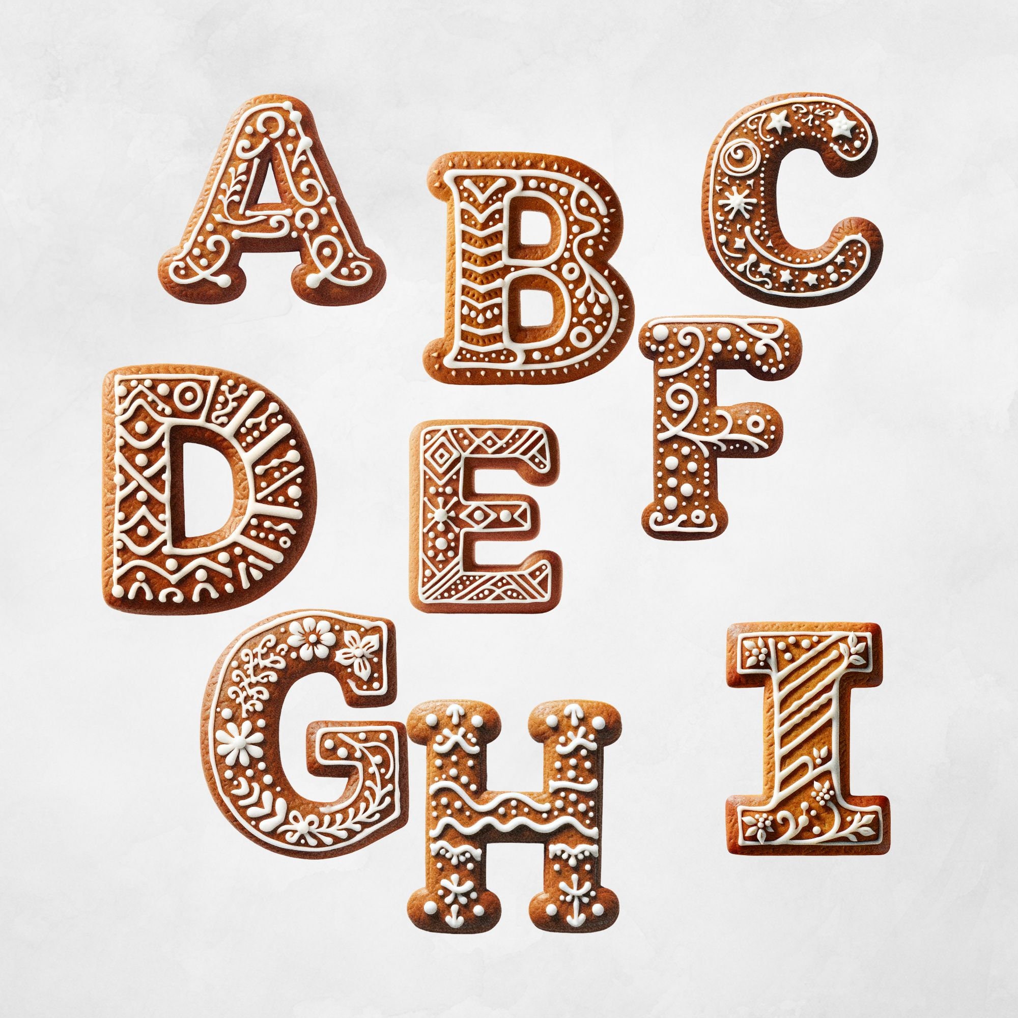 Gingerbread Cookie Letters Clipart, 26 High Quality Png Files ...