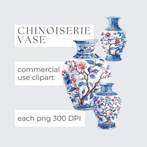 Chinoiserie Vase PNG, Watercolor Clipart, Floral Digital Download ...