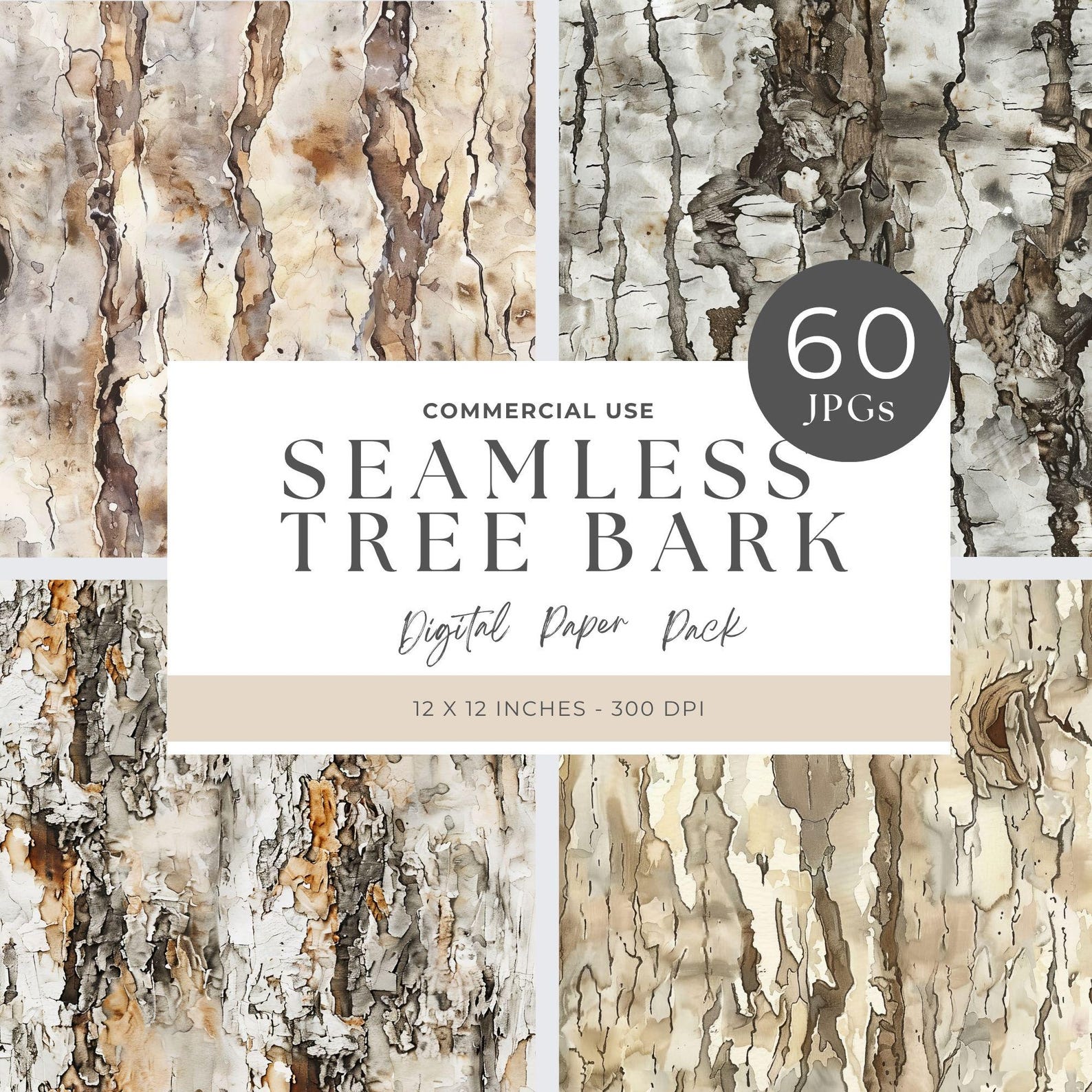 Seamless Tree Bark Digital Paper: Rustic Scrapbook Textures (JPG ...