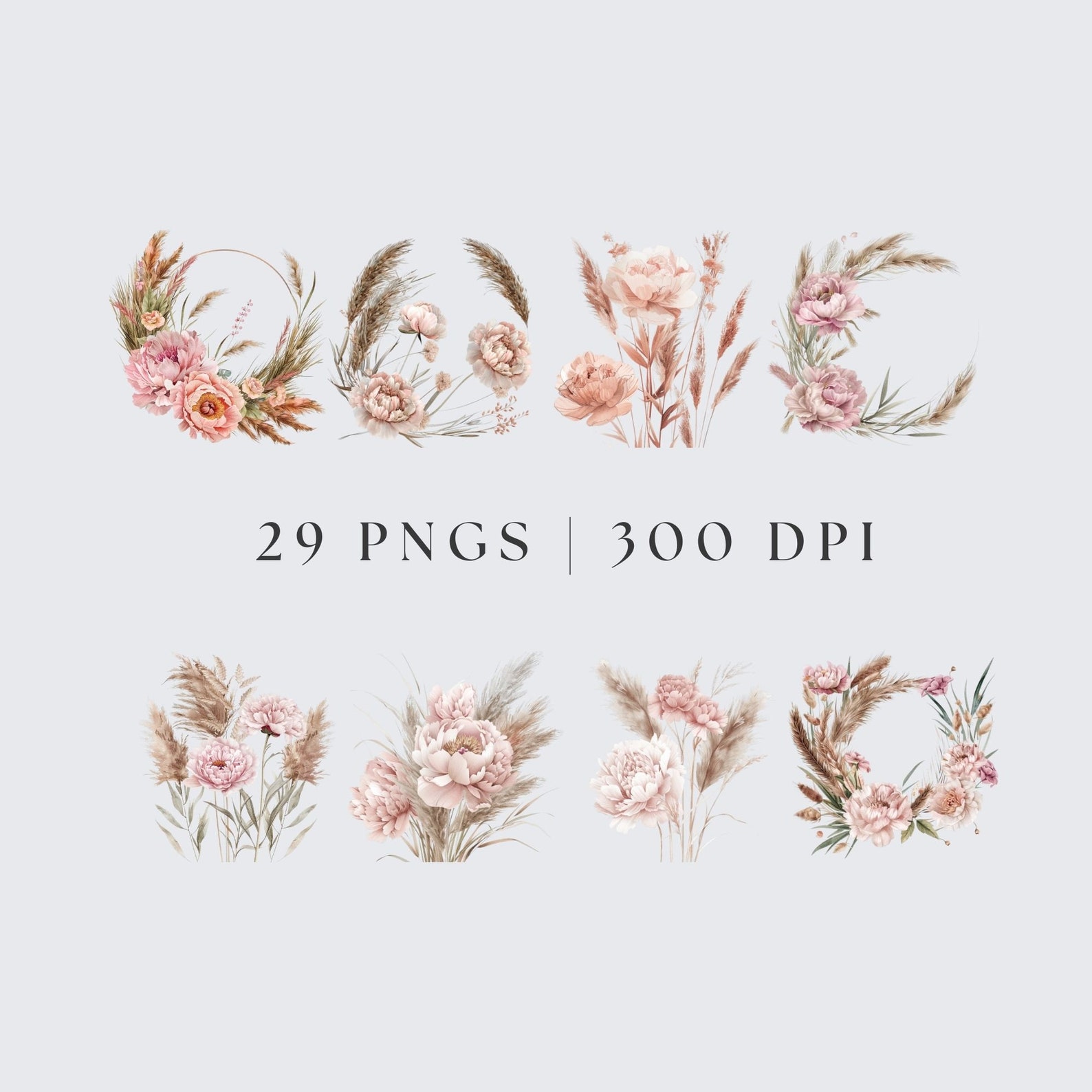 Bohemian Floral Clipart, Pampas Clipart, Bohemian Floral Clipart ...