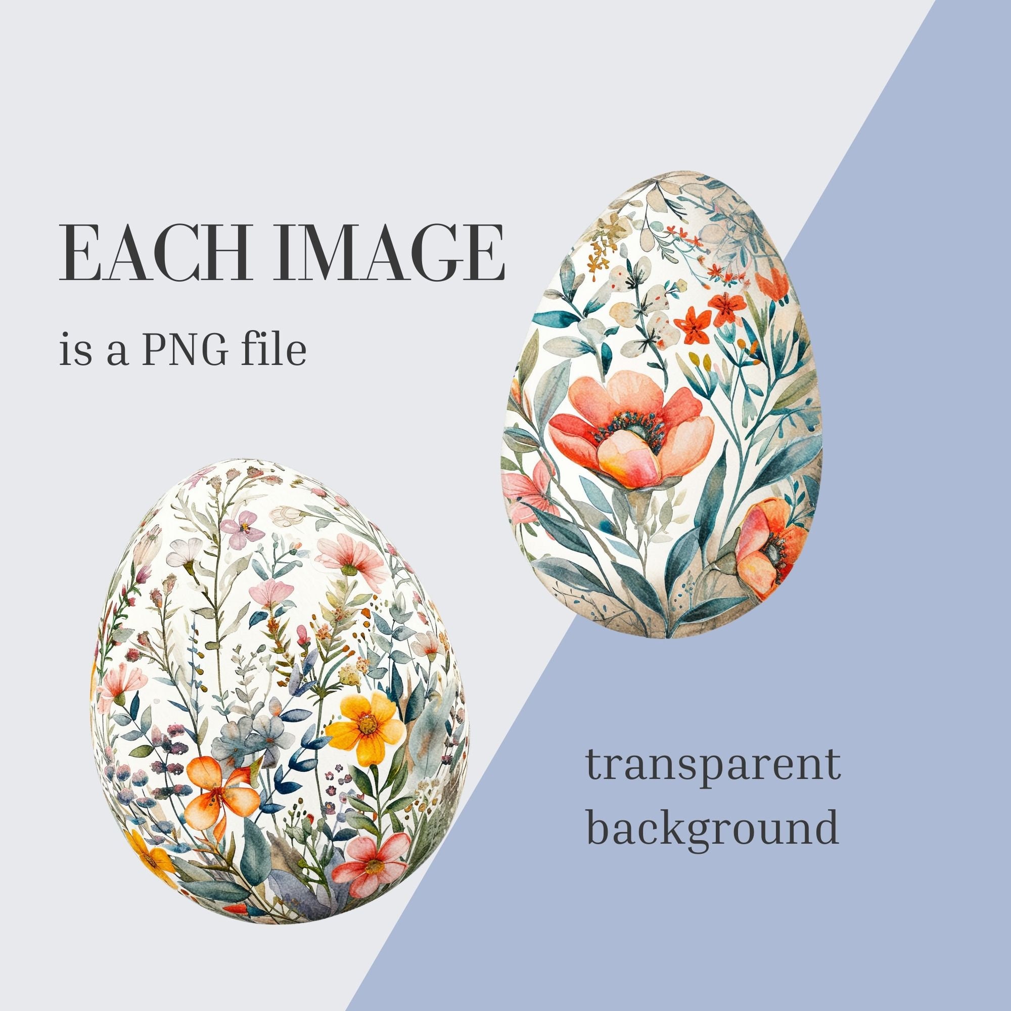Floral Watercolor Easter Eggs Clipart, Toile Clipart, Greenery Leaves ...