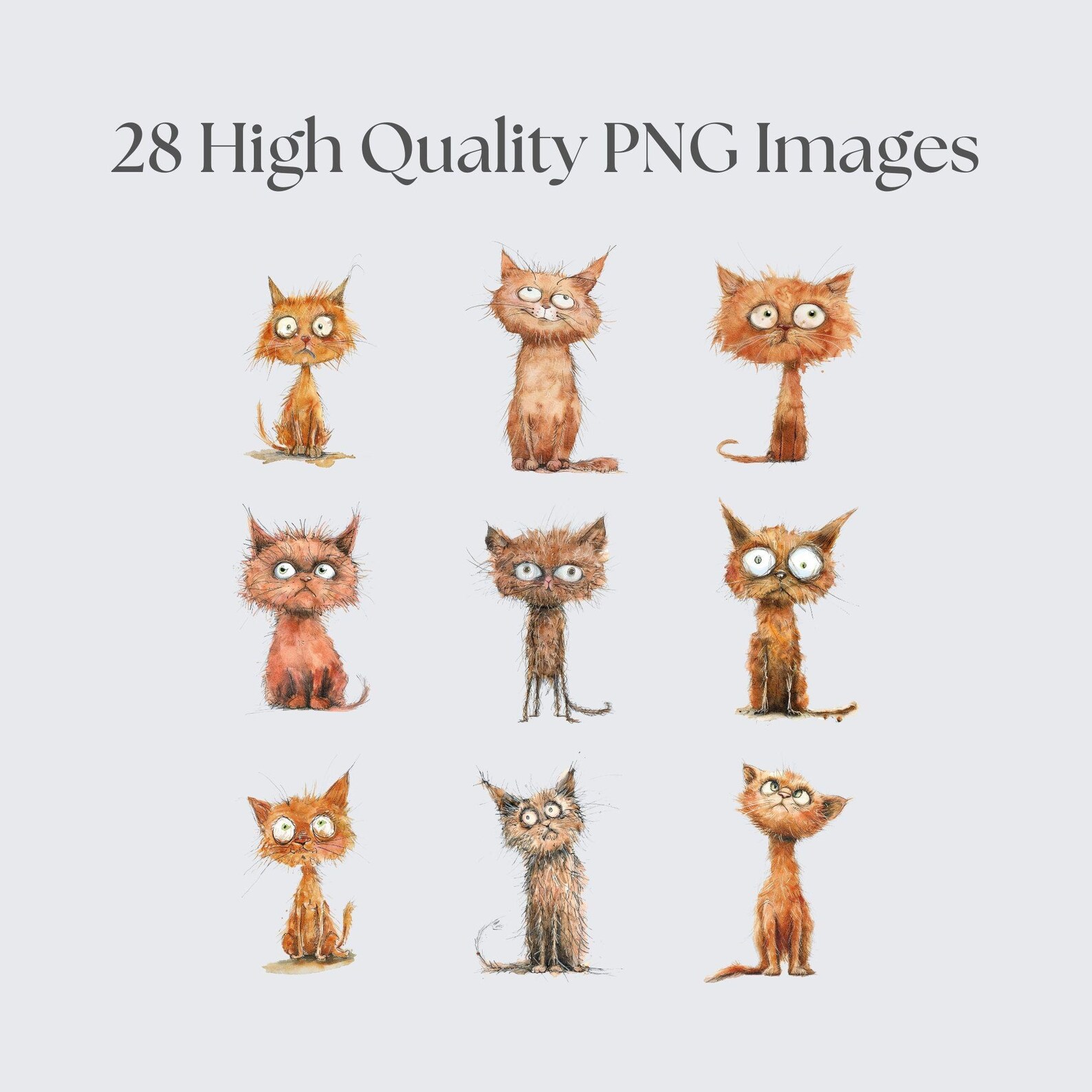 Frazzled Cat Clipart, Quirky Watercolor Illustrations for Scrapbooking ...