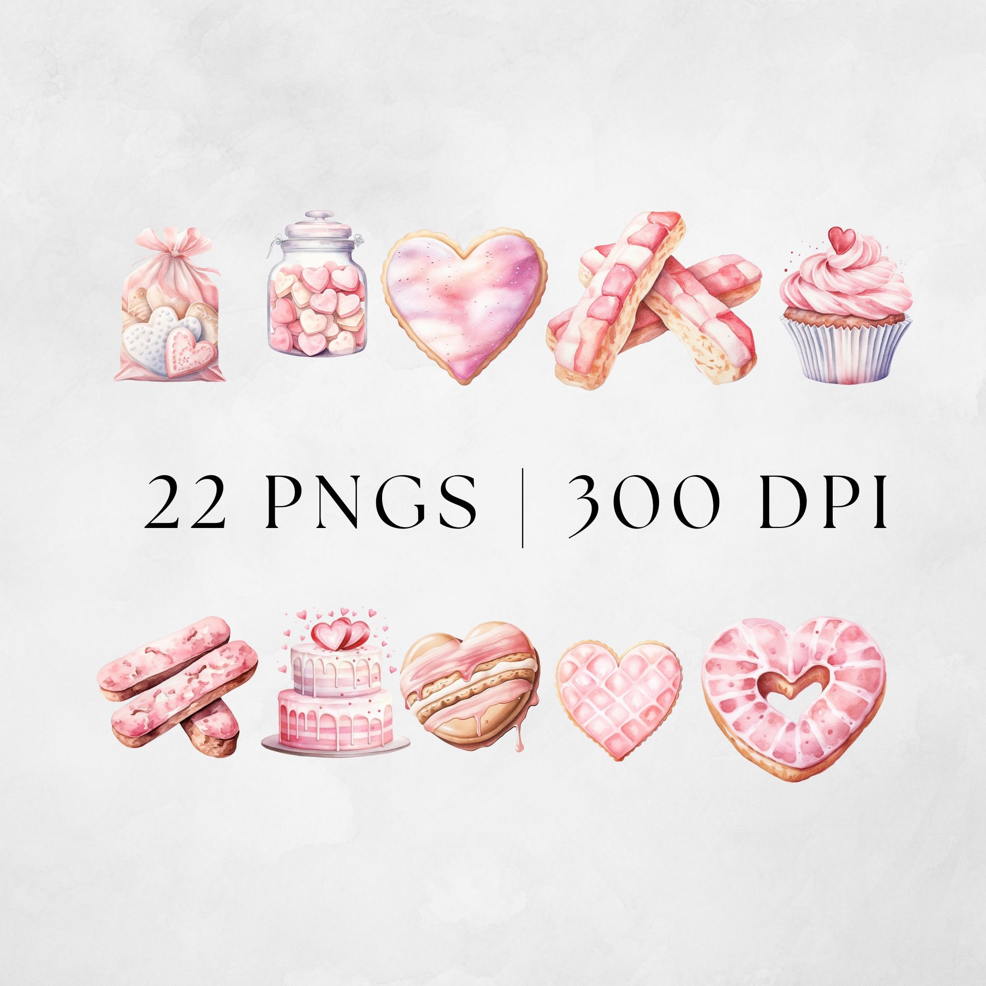 Watercolor Valentine's Day Clipart: Heart Cookies & Sweets (PNG Digital ...