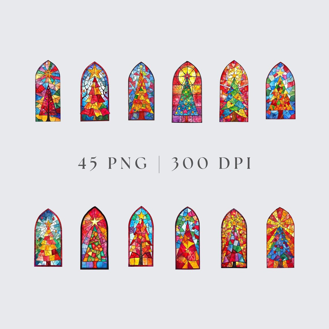 Stained Glass Christmas Tree PNG, Digital Download Clipart, Holiday ...