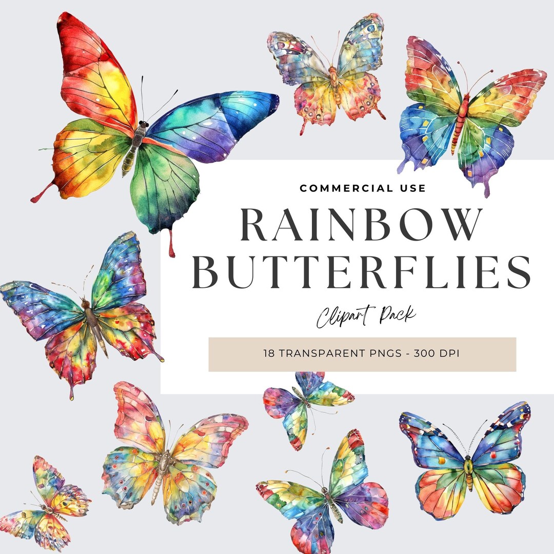 Rainbow Butterfly Watercolor Clipart, Folk Art, Colorful Butterfly Png ...