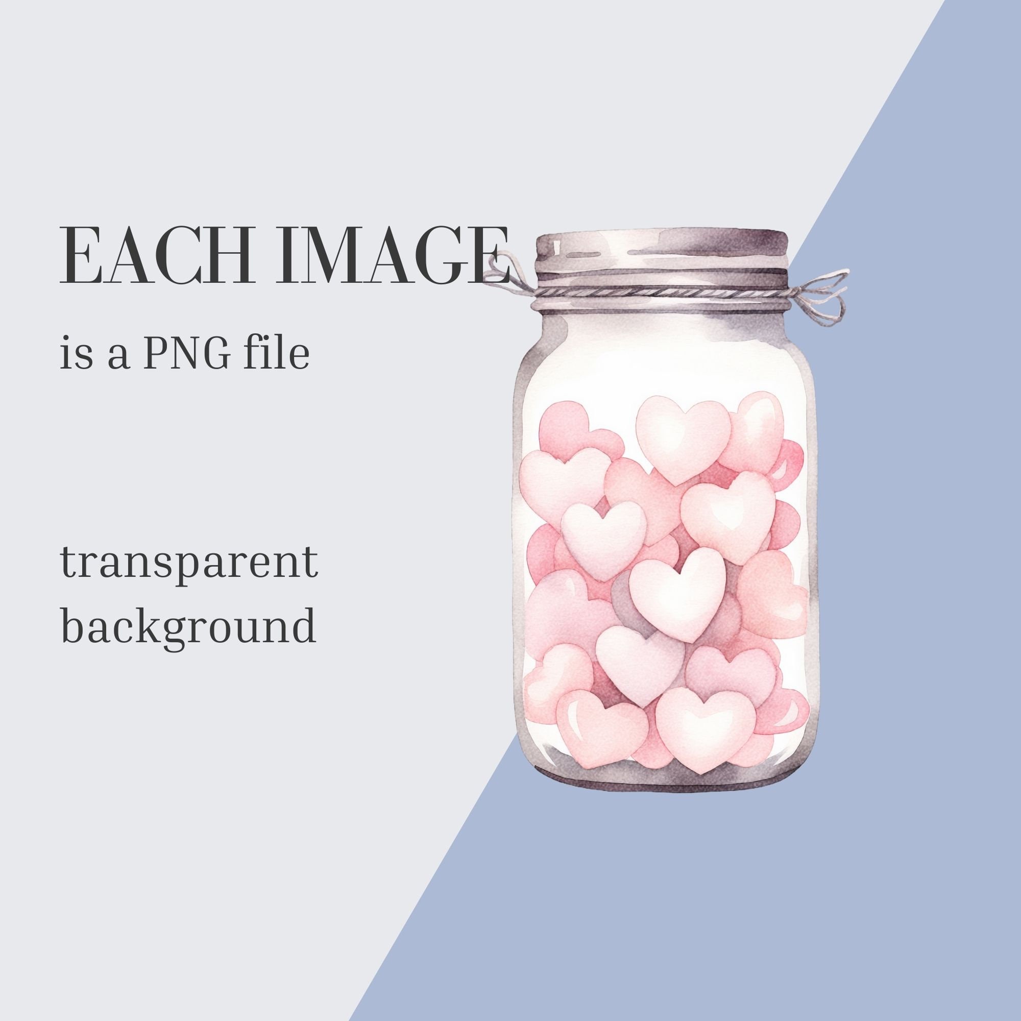 Watercolor Valentine Hearts Clipart: Jars, Bottles (digital Download ...