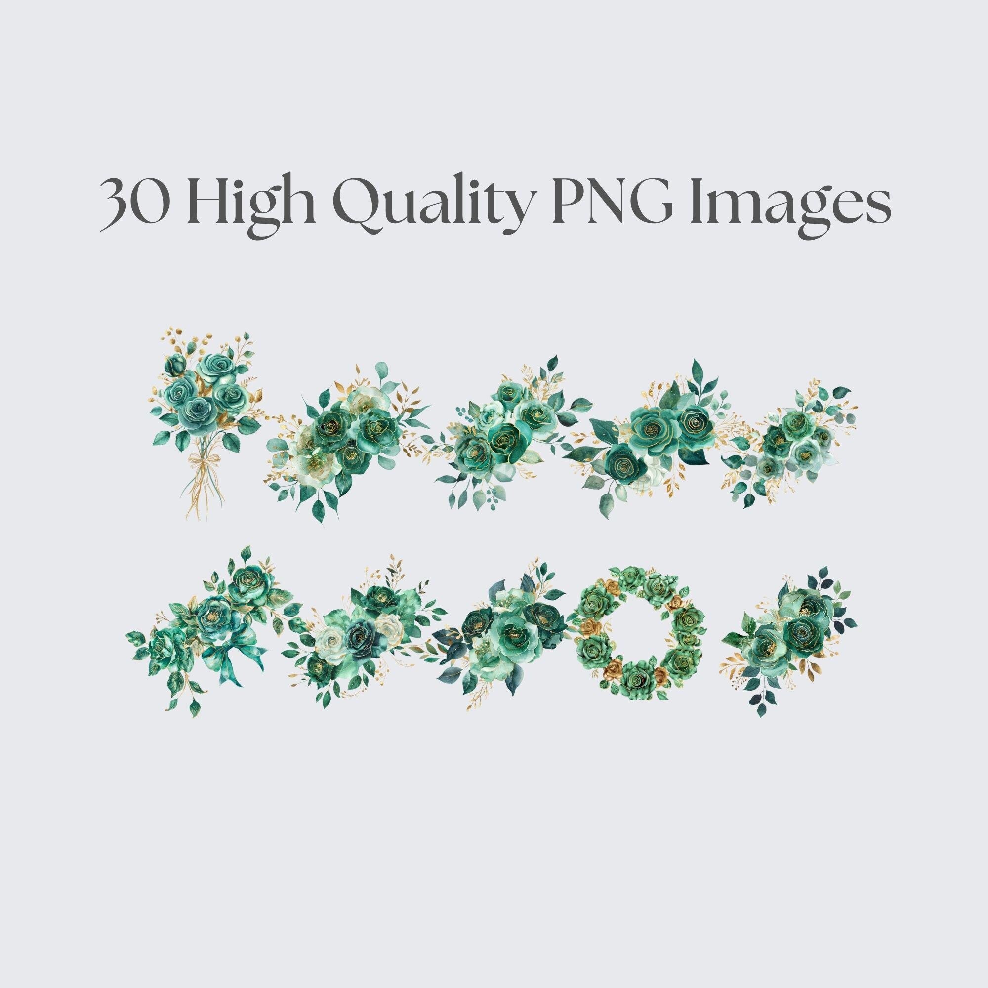 Emerald Green Roses Png, Enchanted Rose Png, Watercolor Floral Clipart ...