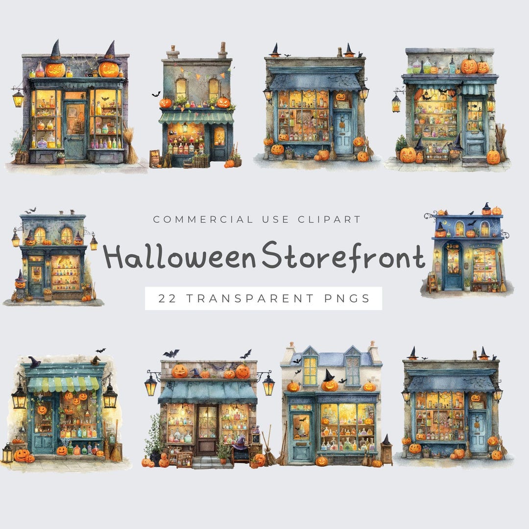 Halloween Store Clipart, Storefront Window, Spooky Digital Download ...