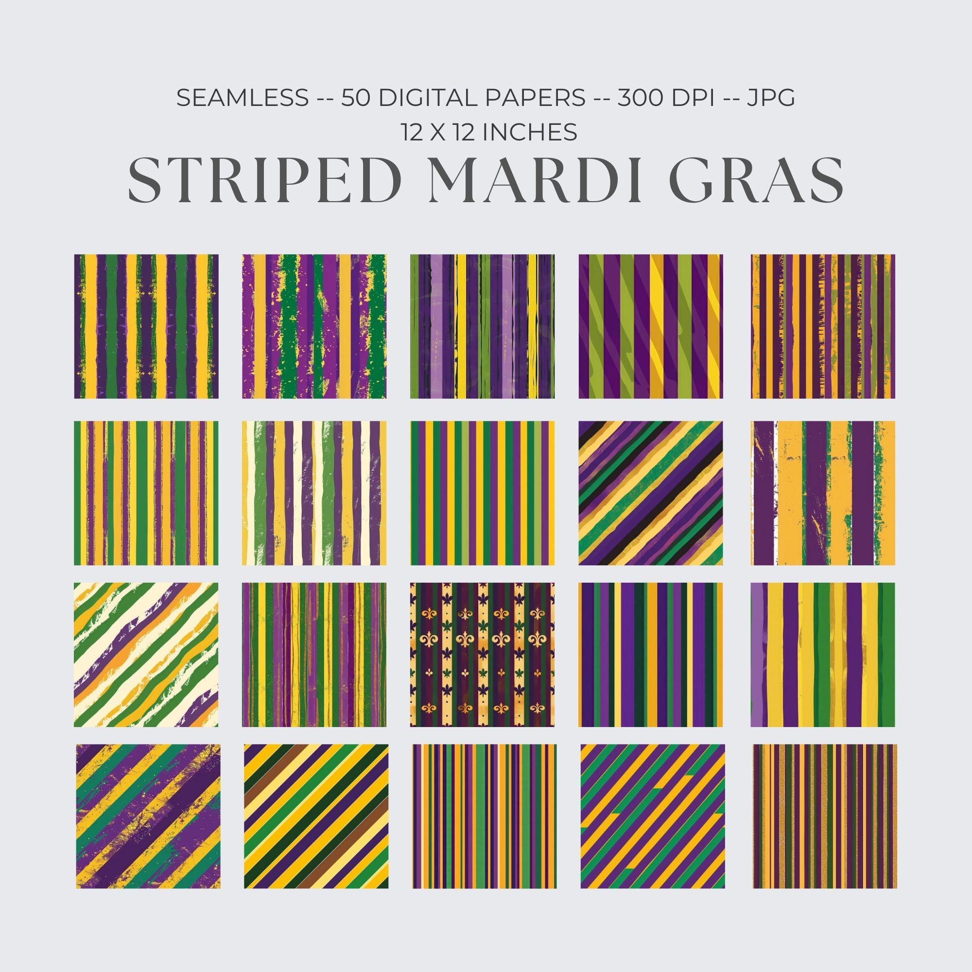Mardi Gras Clipart Pack, Distressed Background, Striped Seamless ...
