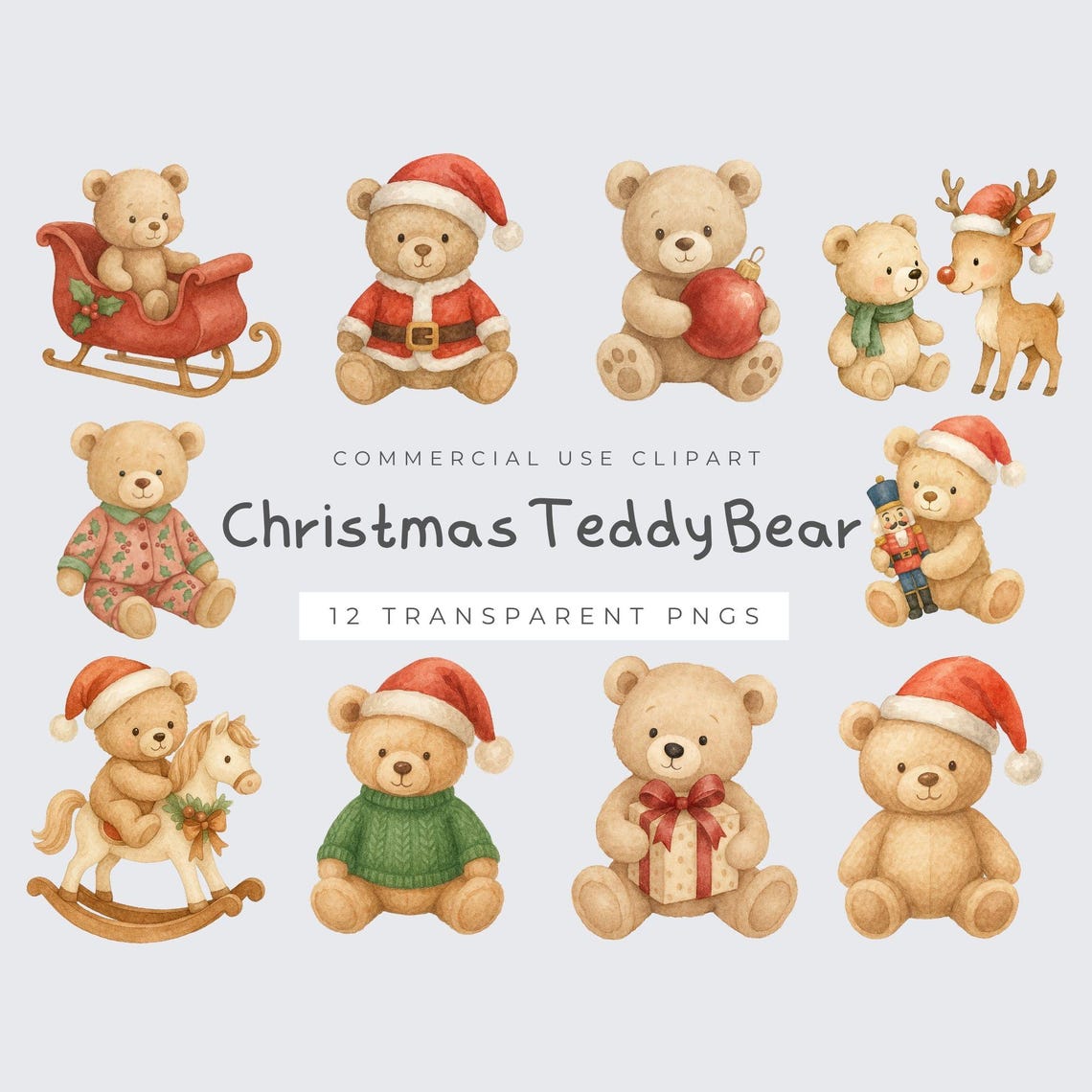 Christmas Santa Teddy Bear PNG Clipart, Digital Download for Holiday ...