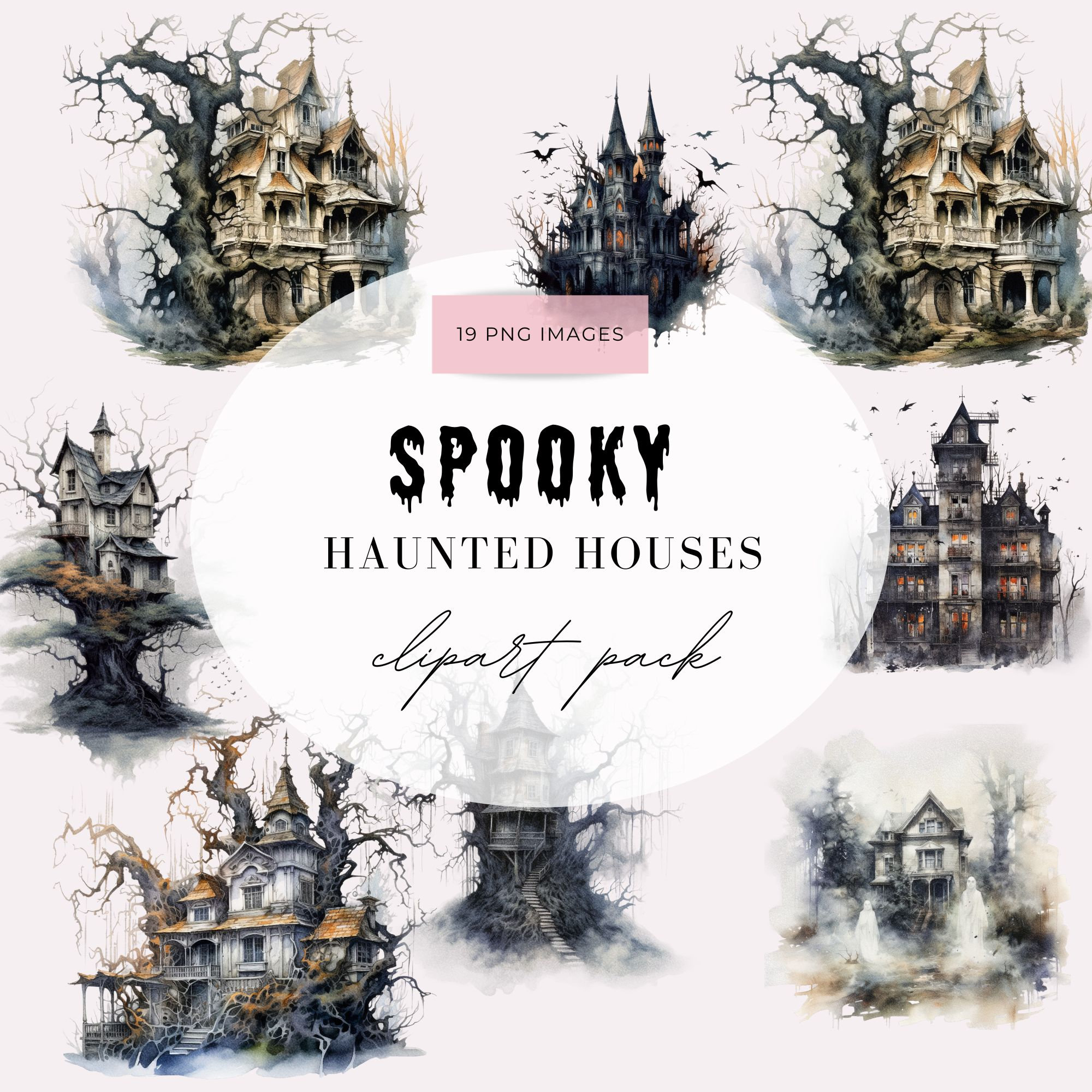 Halloween Mansion Clipart | Halloween Watercolor Spooky House Clipart ...