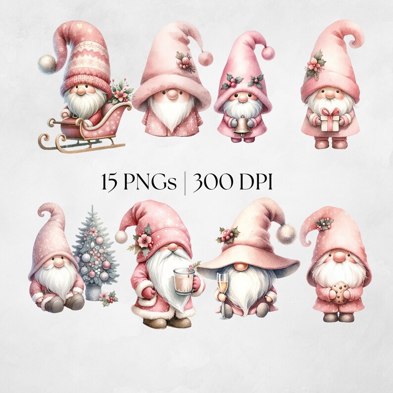 Watercolor Pink Christmas Gnome Clipart, Gnome Winter Clipart Png ...