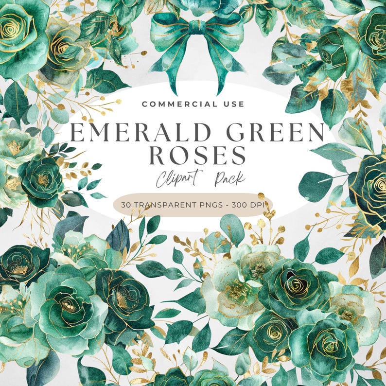 Emerald Green Roses Png, Enchanted Rose Png, Watercolor Floral Clipart ...