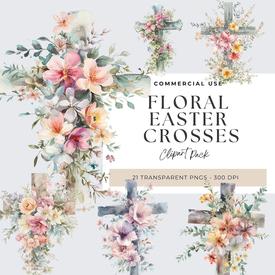 Watercolor Floral Crosses Png Clipart, Watercolor Clipart Cross, Easter ...