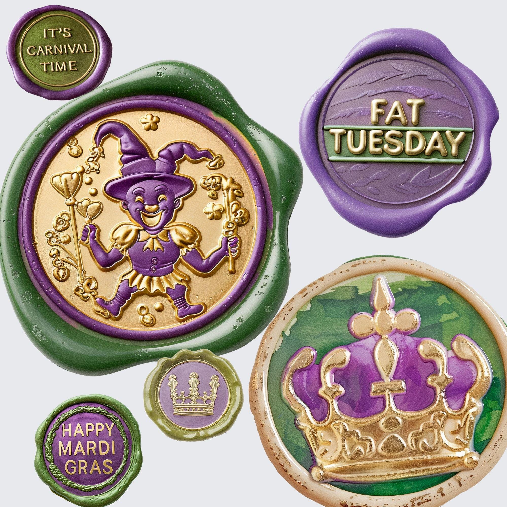 Mardi Gras Clipart Pack, Wax Seal Stamp Clipart, Vintage Digital Stamps ...