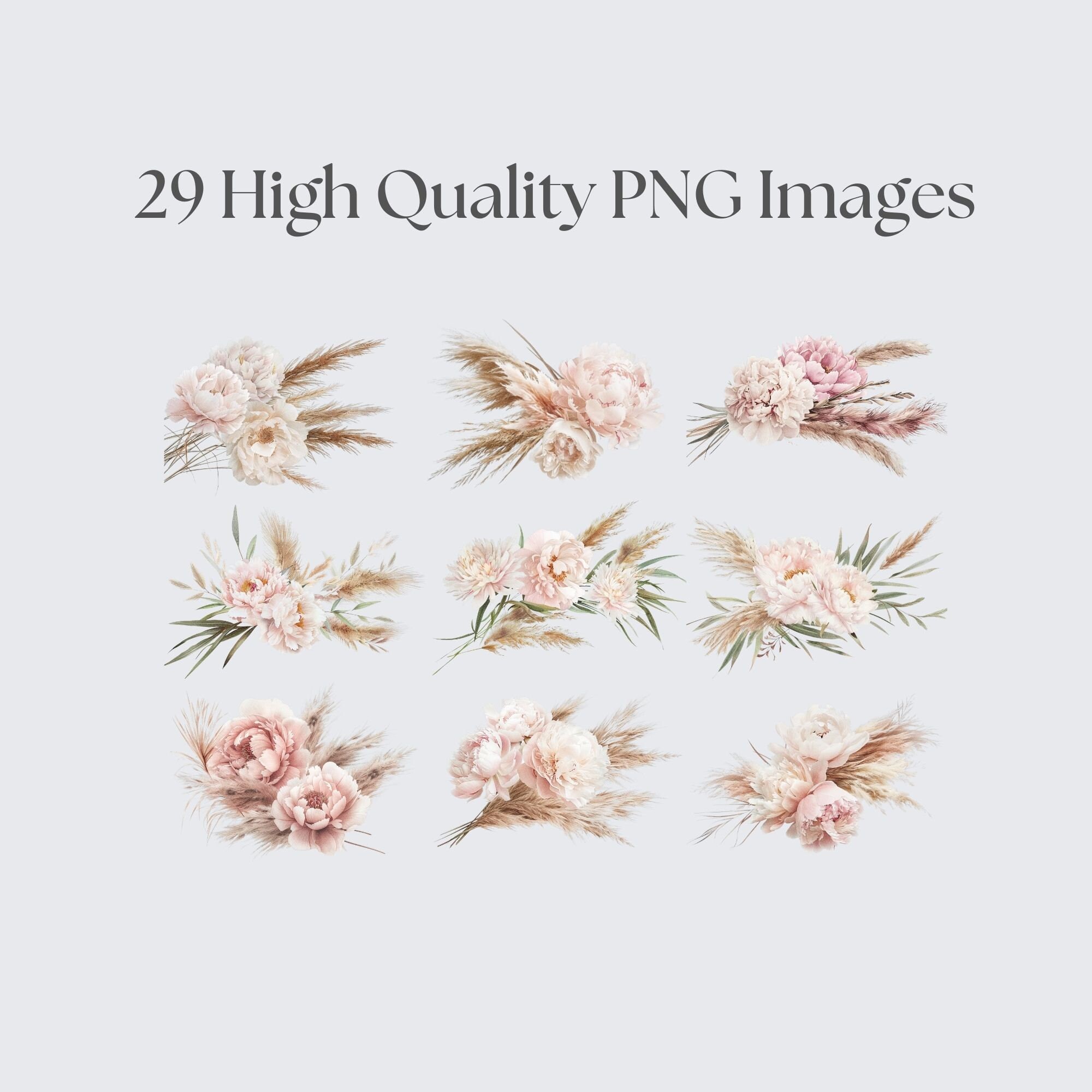 Bohemian Floral Clipart, Pampas Clipart, Bohemian Floral Clipart ...