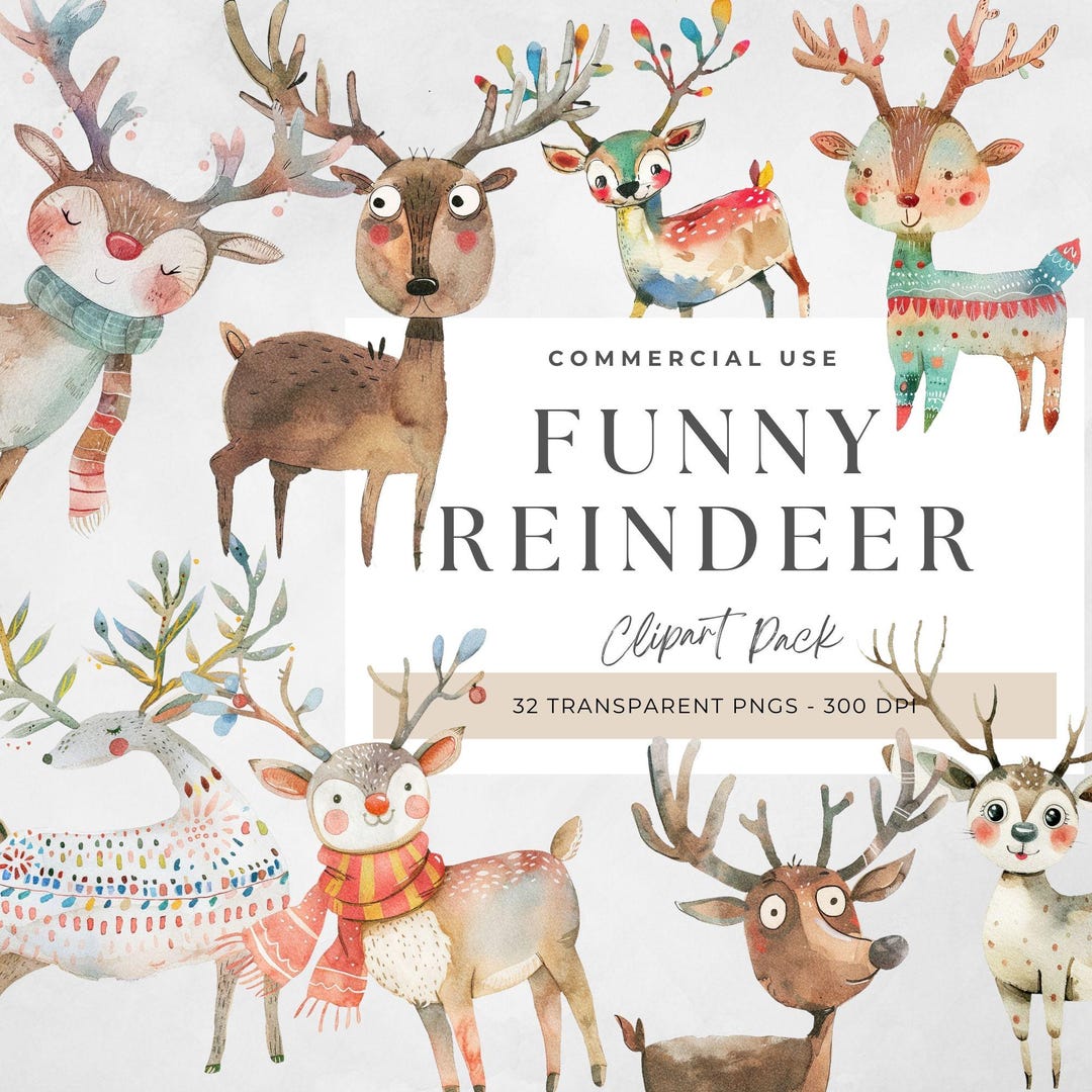 Quirky Reindeer Clipart, Funny Reindeer Png, Sublimation Design, Funny ...