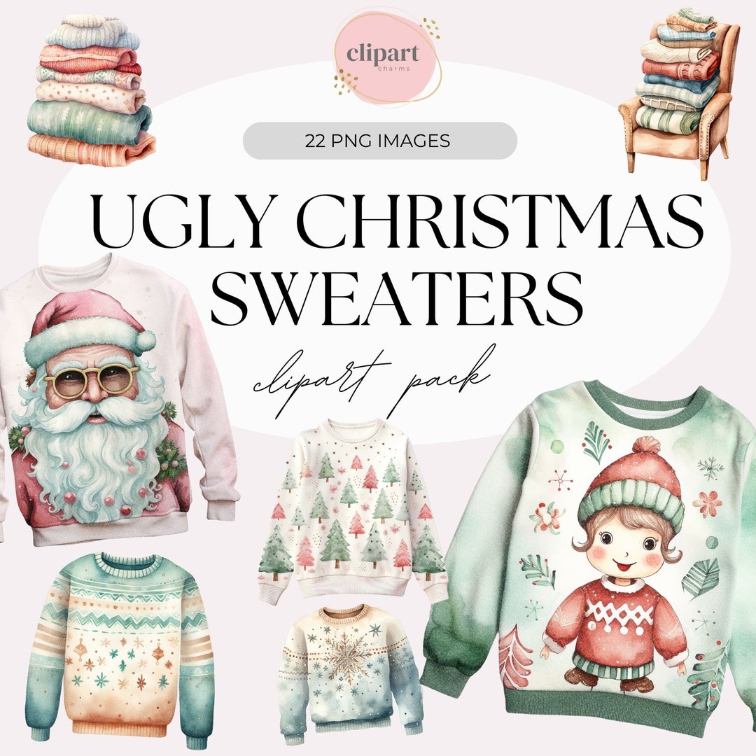 Watercolor Christmas Sweater Clipart | Ugly Xmas Sweater Clipart ...