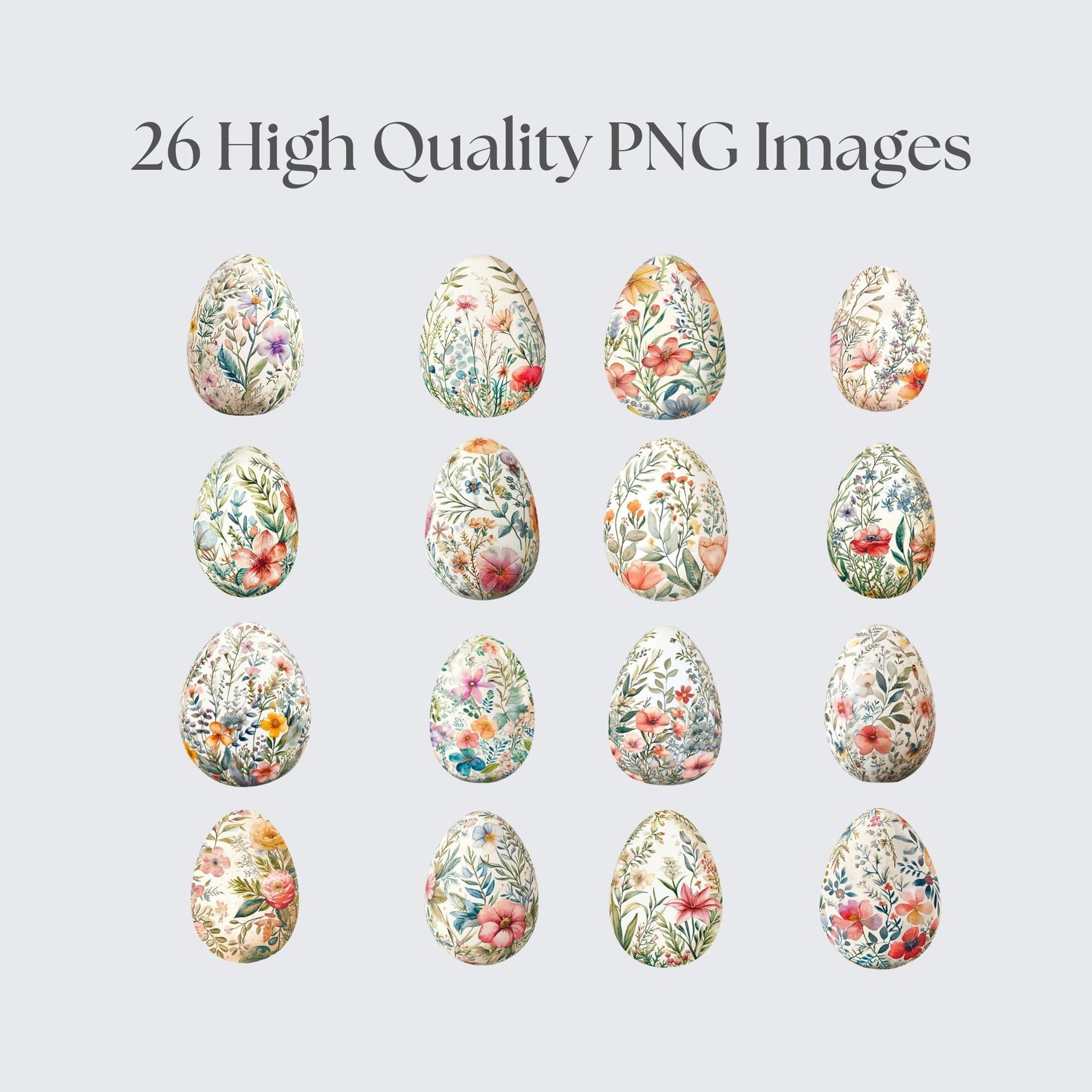 Floral Watercolor Easter Eggs Clipart, Toile Clipart, Greenery Leaves ...