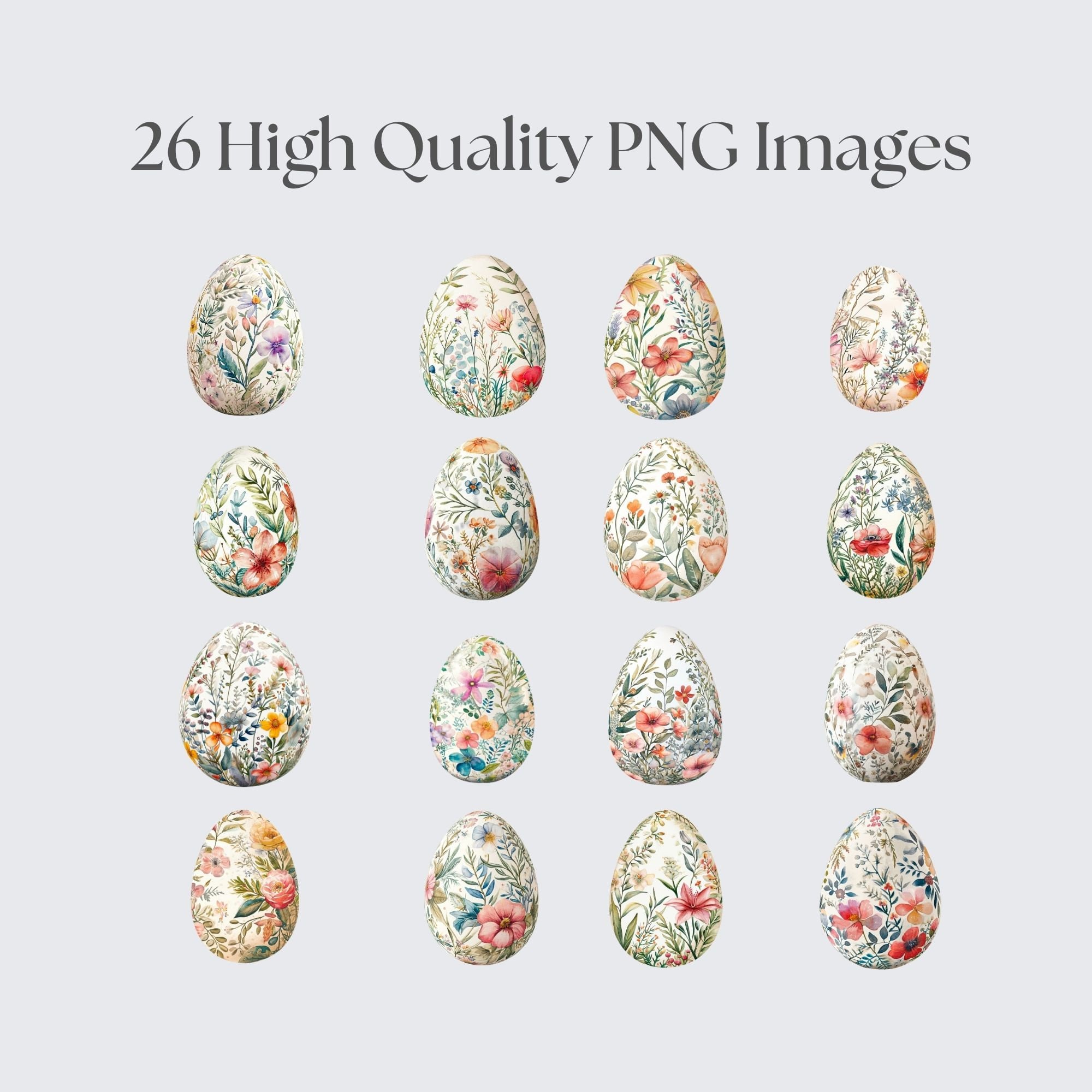 Floral Watercolor Easter Eggs Clipart, Toile Clipart, Greenery Leaves ...