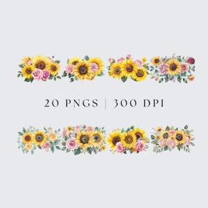 Sunflower and Roses Clipart, Floral Collage, Flower Clip Art, Red Rose ...