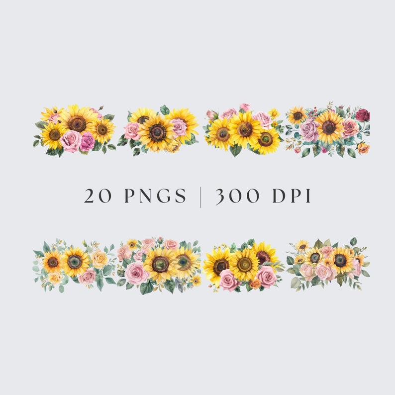 Sunflower and Roses Clipart, Floral Collage, Flower Clip Art, Red Rose ...