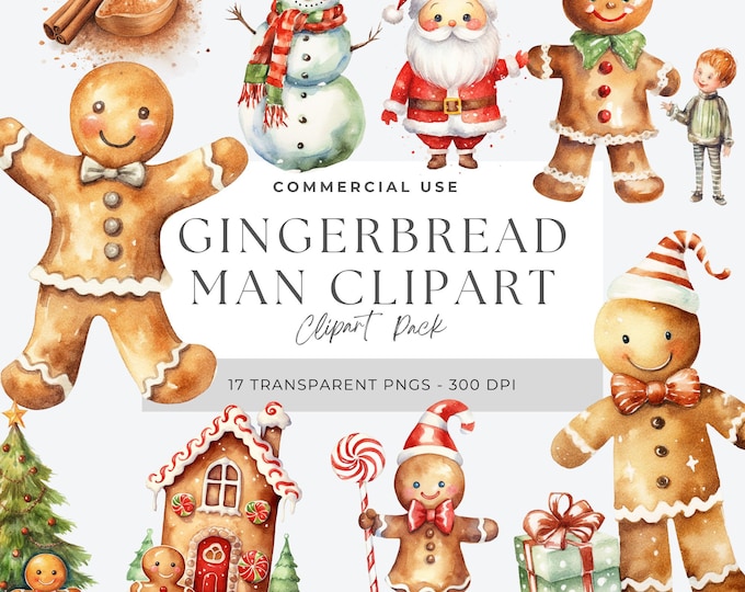 Gingerbread Clipart, Set of 30 PNG Bundle, 300 DPI Clip Art, Winter ...
