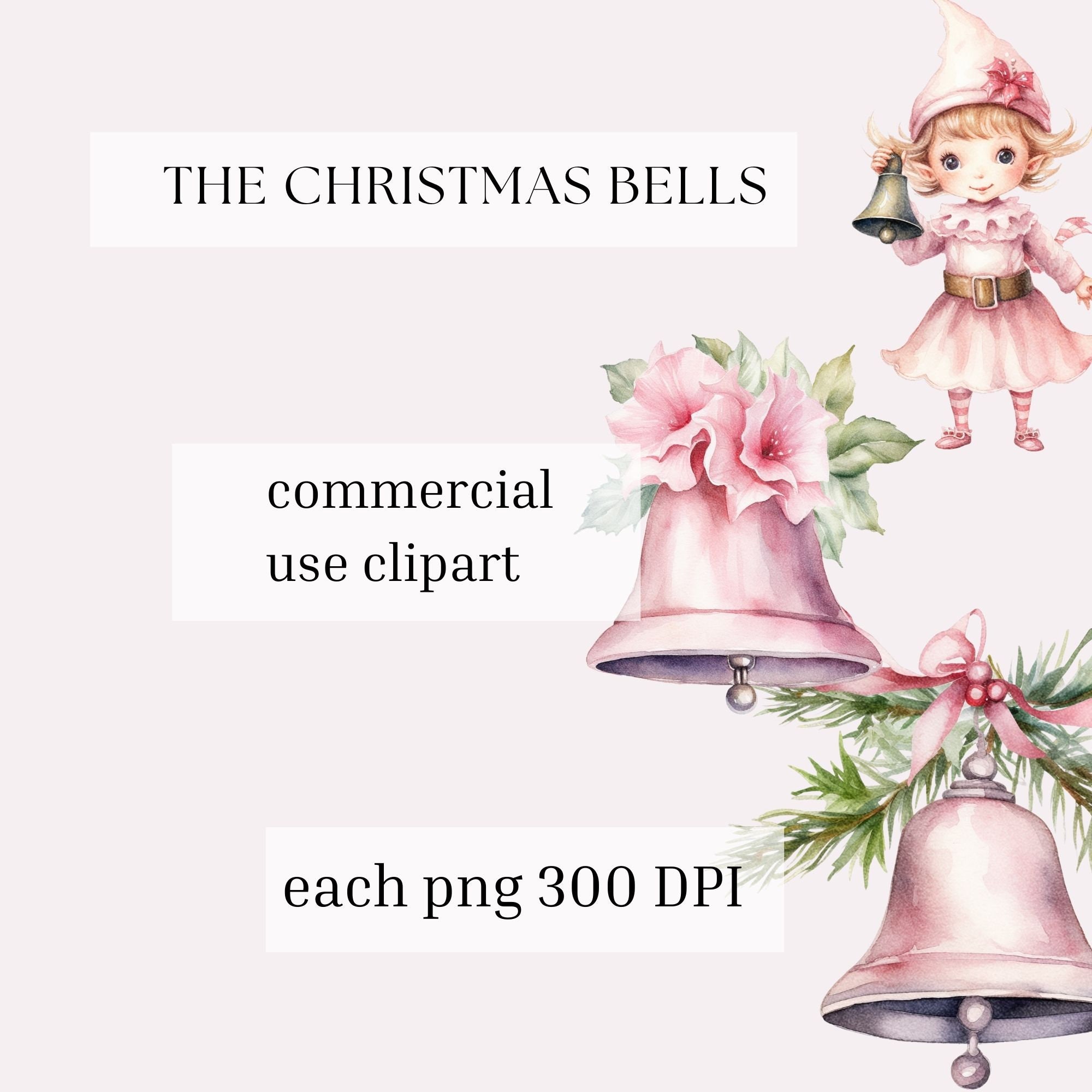 Pink Christmas Bells Clipart | Commercial Use | Christmas Bell Clipart ...