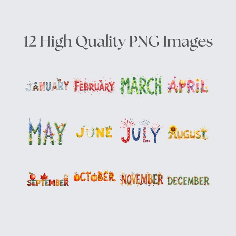 Watercolor Months of the Year Clipart, Seasonal Planner Graphics ...