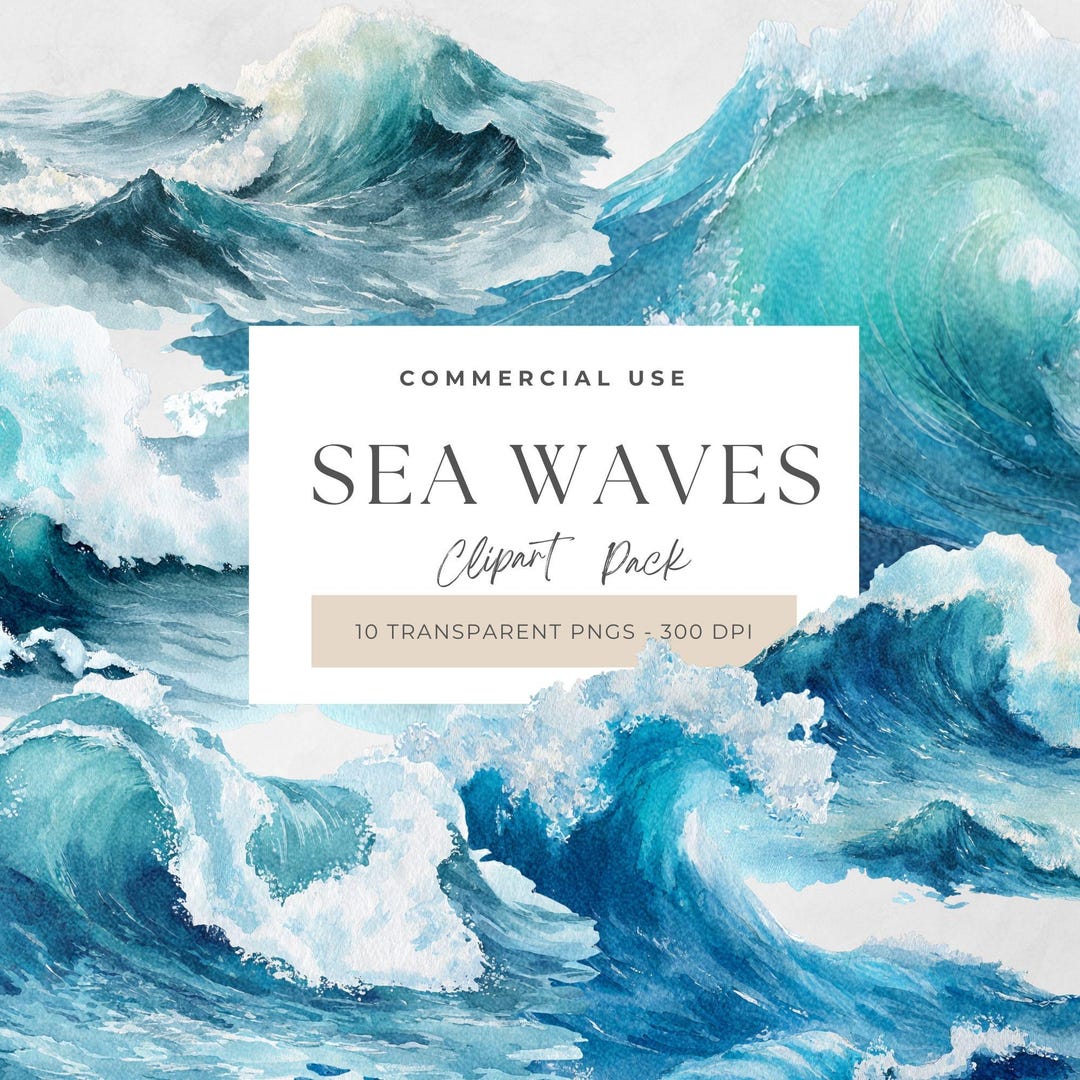 Sea Waves Clipart, Watercolor Ocean Digital Paper, Beach Backgrounds ...