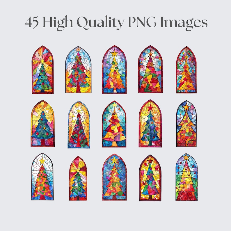 Stained Glass Christmas Tree PNG, Digital Download Clipart, Holiday ...
