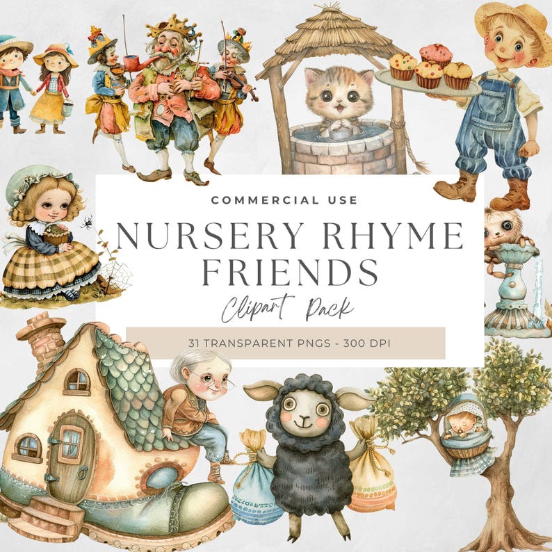 Watercolor Nursery Rhyme Clipart, Digital Download, Nursery Decor ...