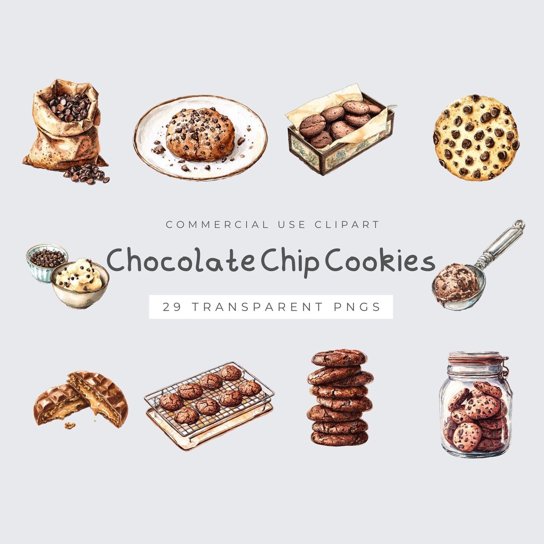 Chocolate Chip Cookie Clipart, Watercolor Baking Clipart, SVG PNG ...