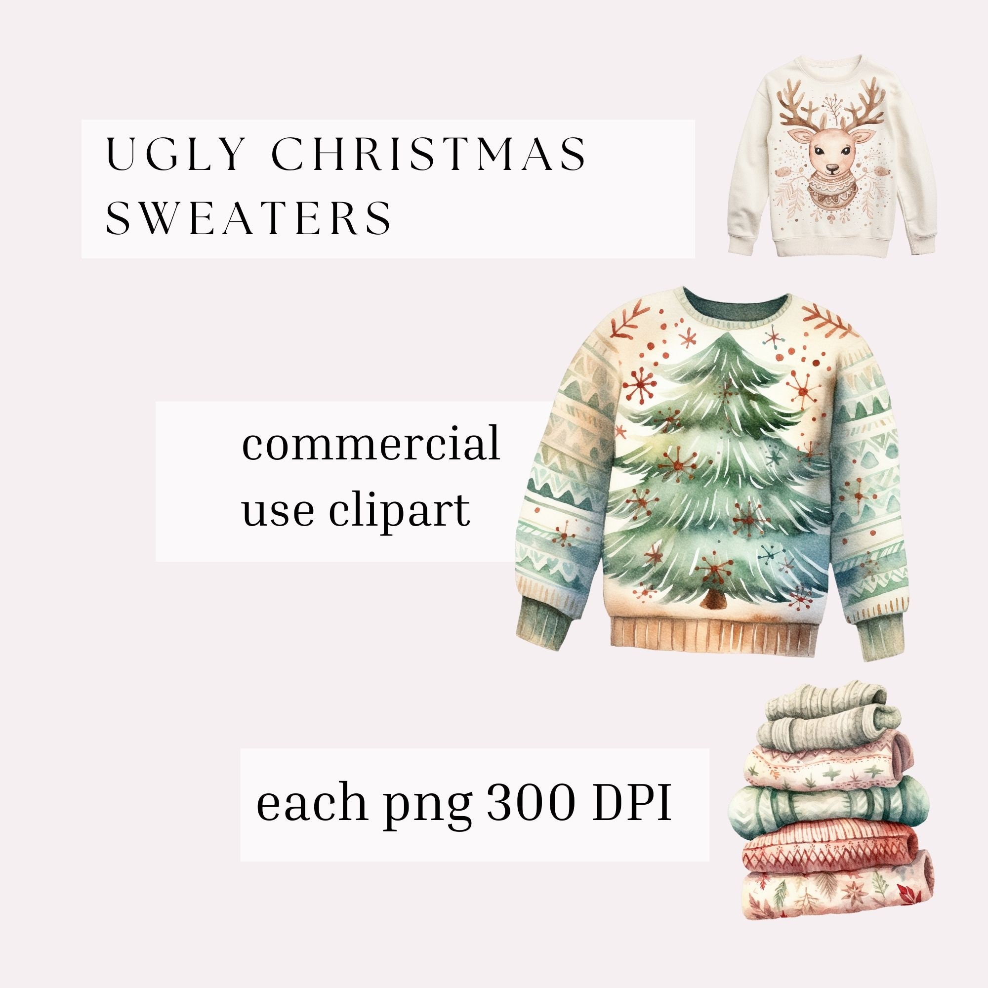 Watercolor Christmas Sweater Clipart | Ugly Xmas Sweater Clipart ...