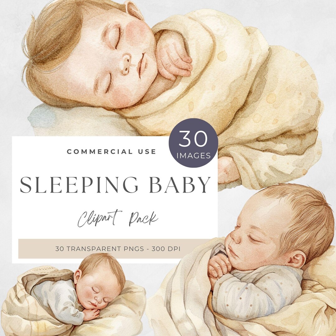 Sleeping Baby Clipart: Newborn PNG Graphics for Baby Shower (digital ...