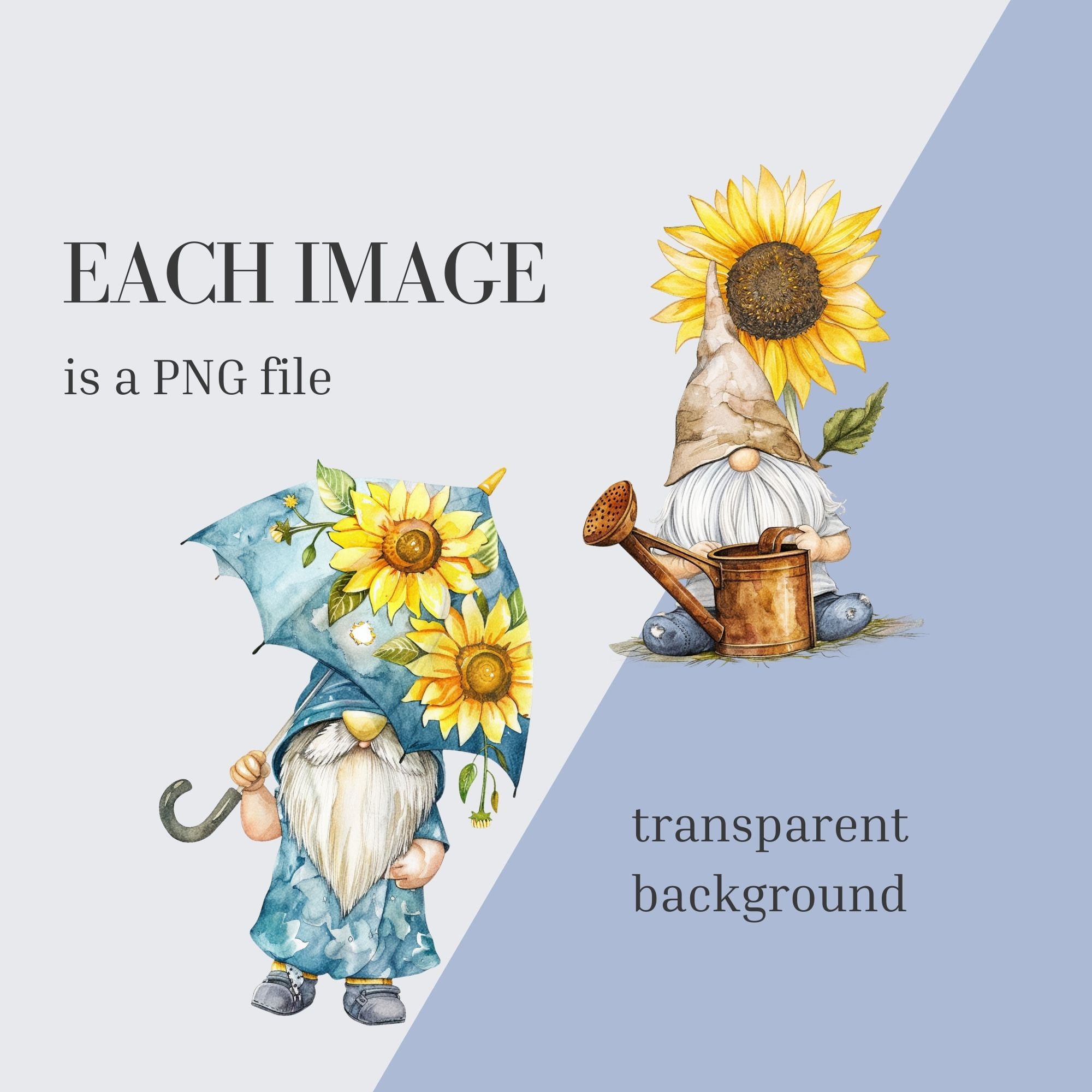 Watercolor Sunflower Gnome Clipart, Spring Garden PNG (digital Download ...